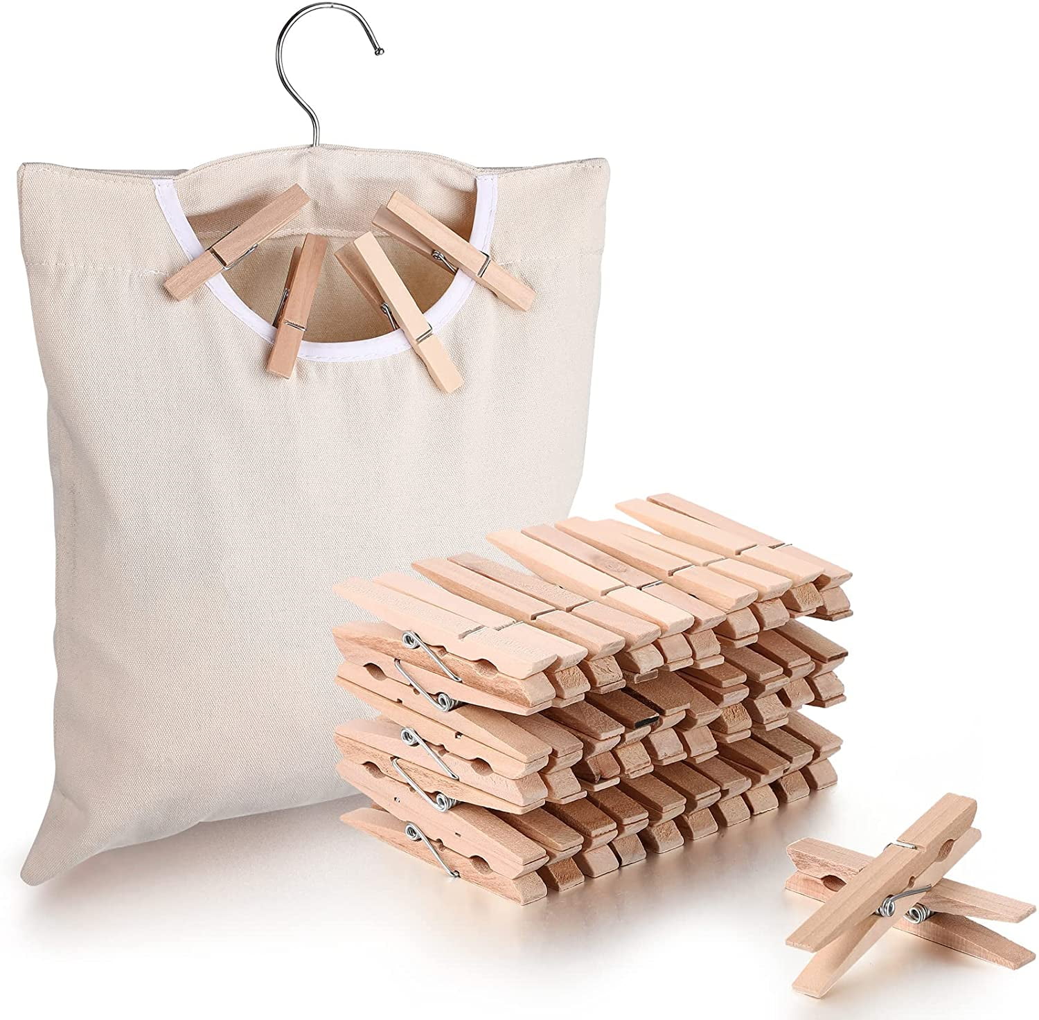 byfn Clothes Pins Bag Holder Laundry Canvas Clothespin Bag with Hanging ...