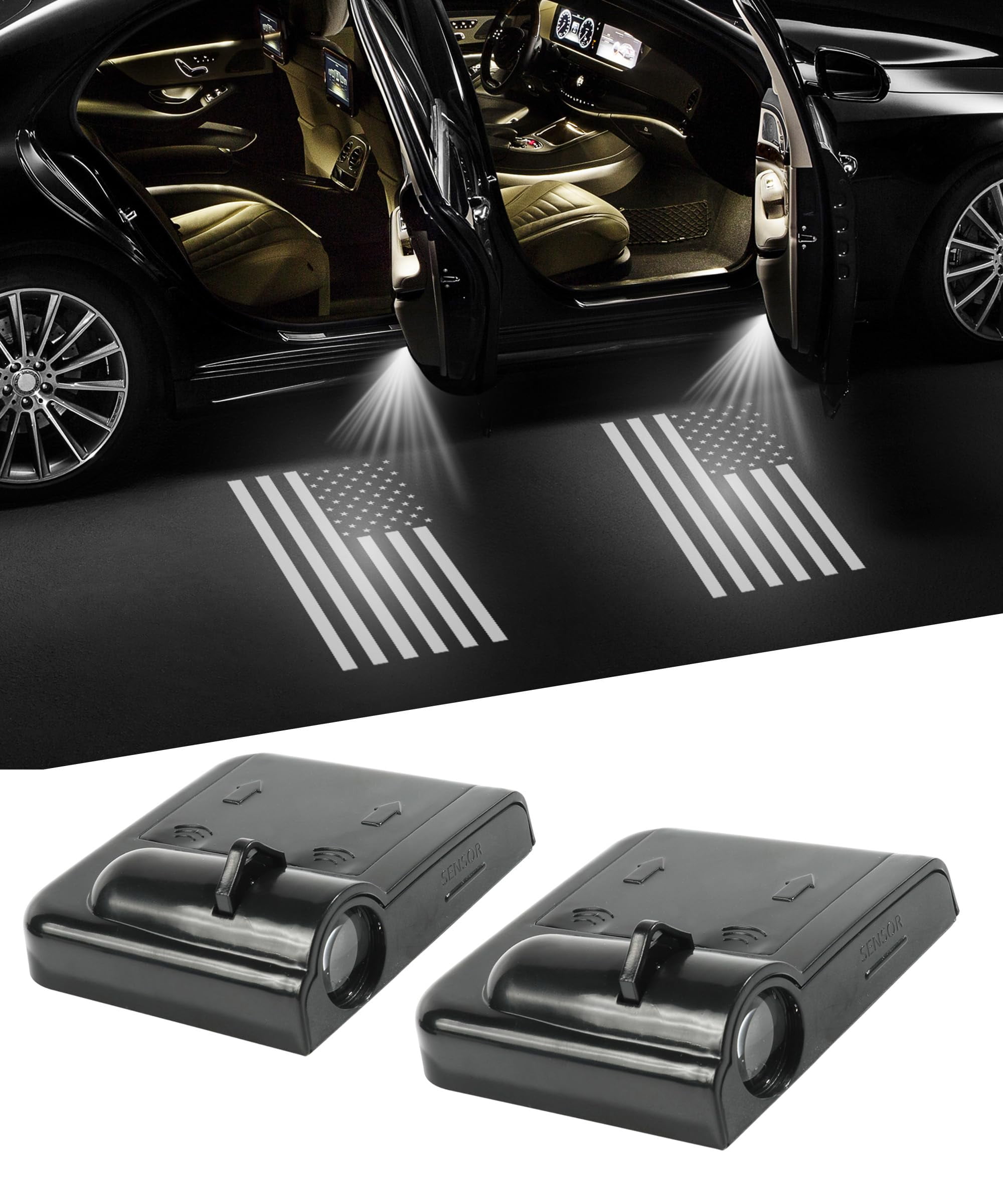bylikeho White American Flag Car Door Logo Projector Lights (2Pcs) | HD ...