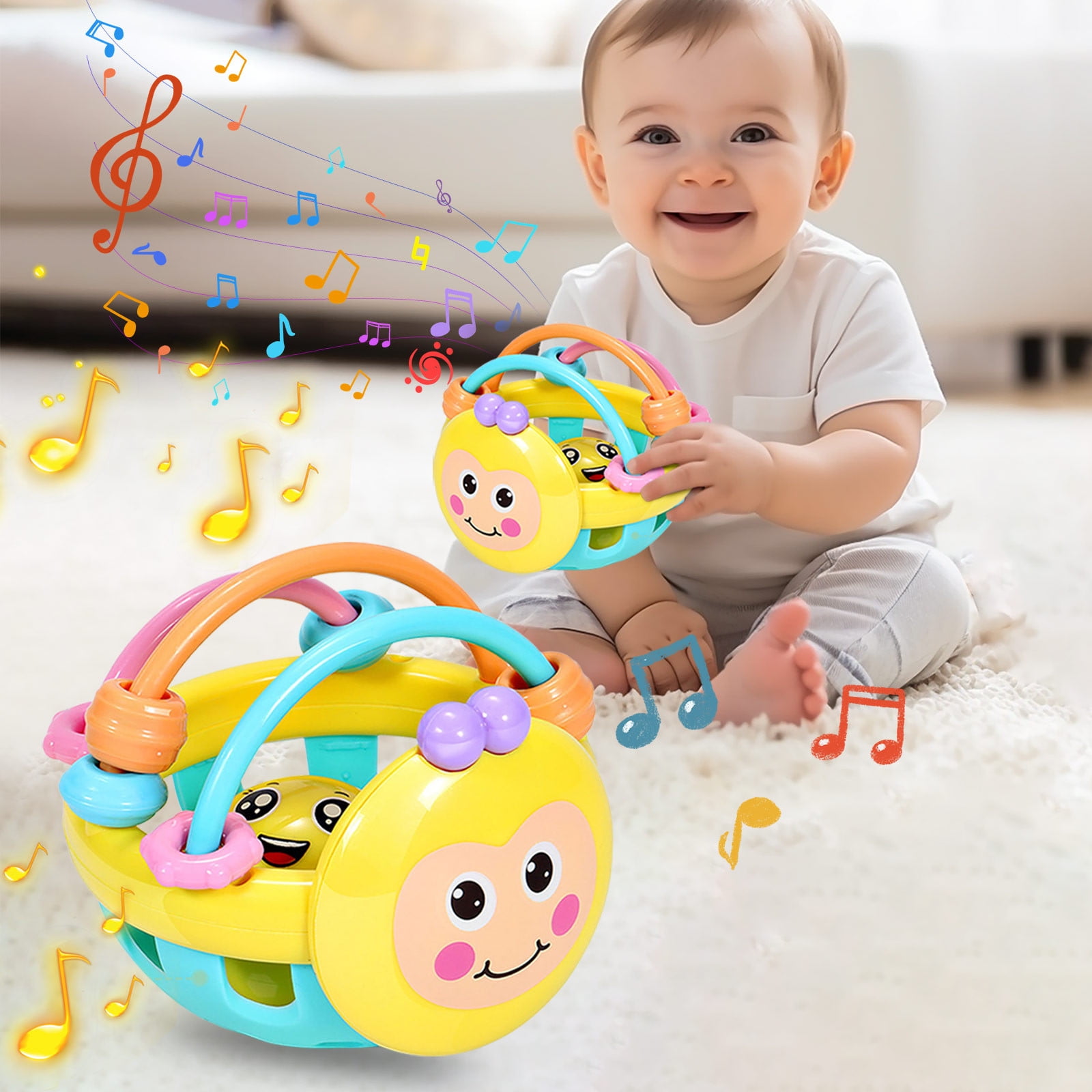 bzkewj Baby Rattle & Teething Toy - Soft Bee-Shaped Ball with Built-in ...