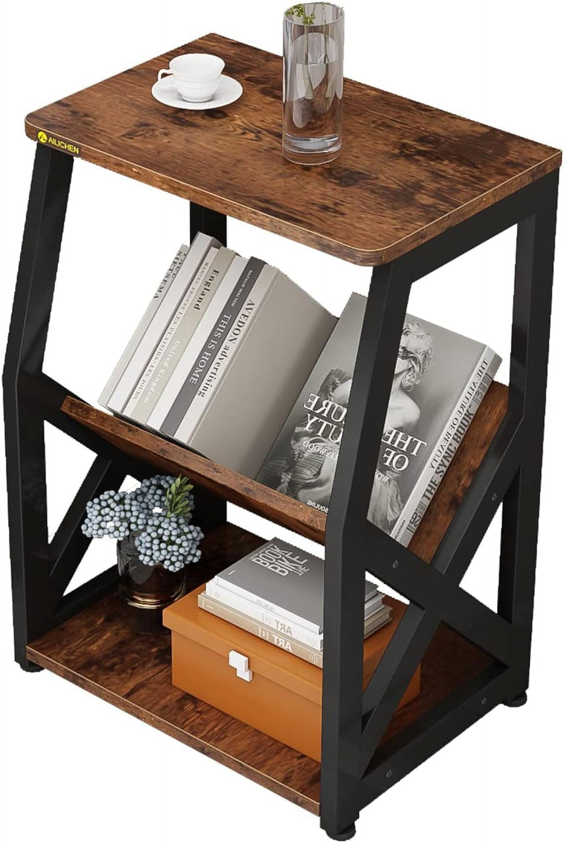 bzoaytm Side Table with Magazine Holder 3 Tier Narrow End Table with ...
