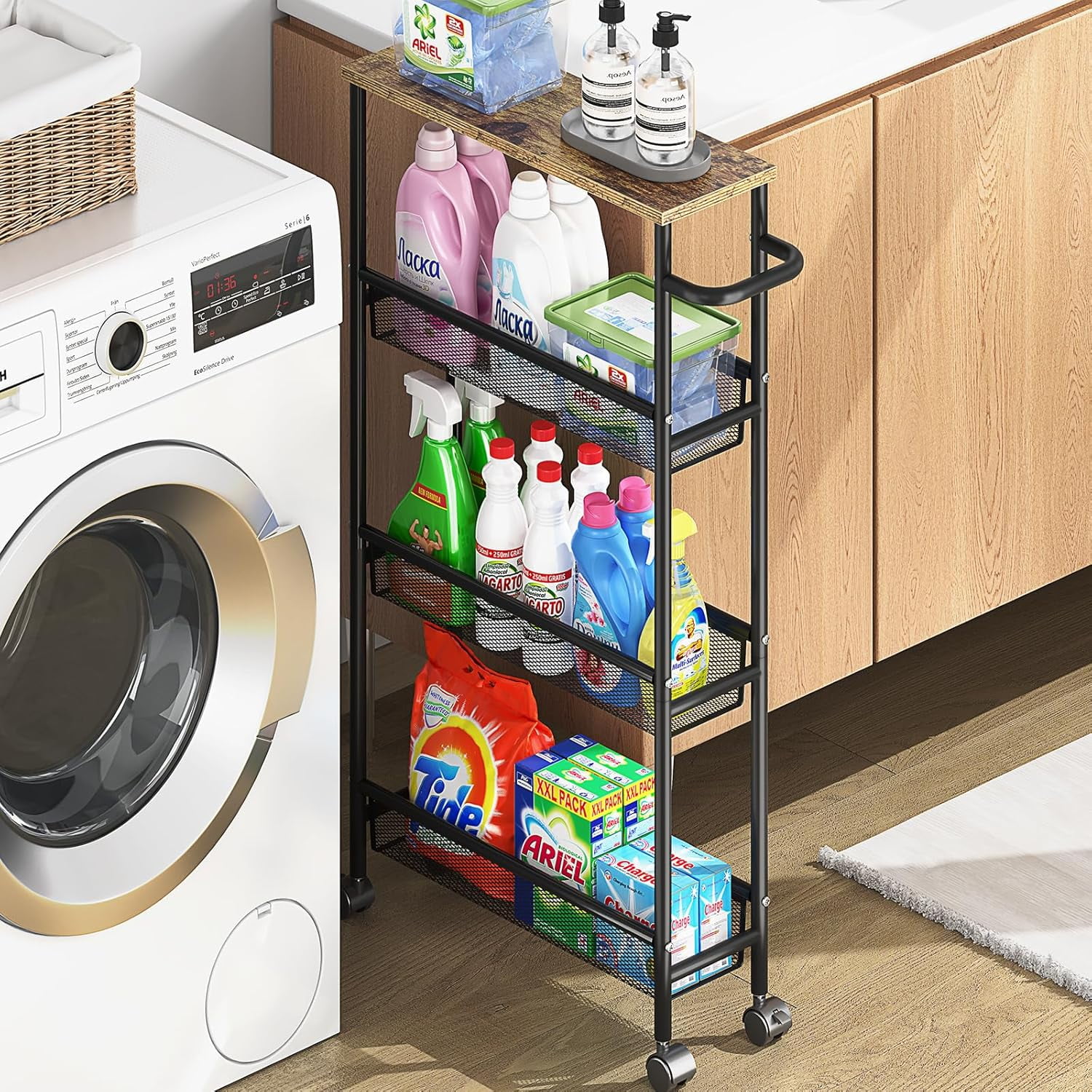 bzoaytm Slim Rolling Storage Cart 4 Tier Narrow Utility Cart Bathroom ...