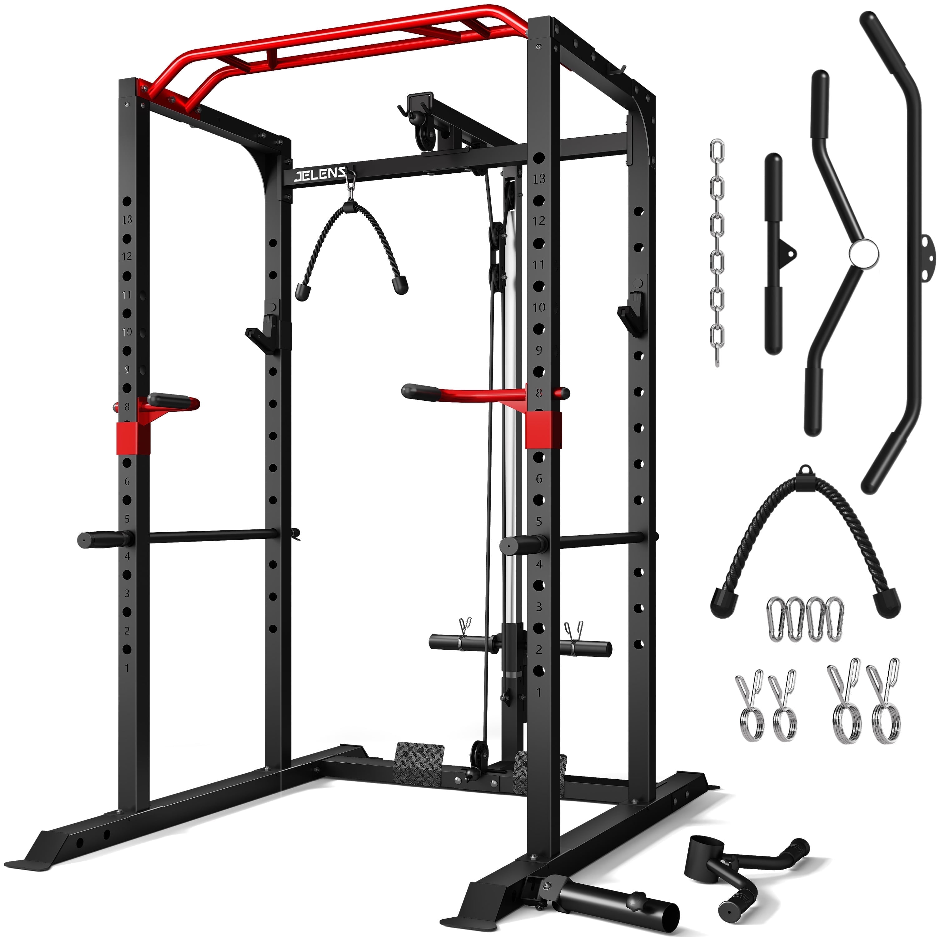 c, 2000LBS Multi-Function S11 Power Rack with LAT Pulldown, Squat Rack ...