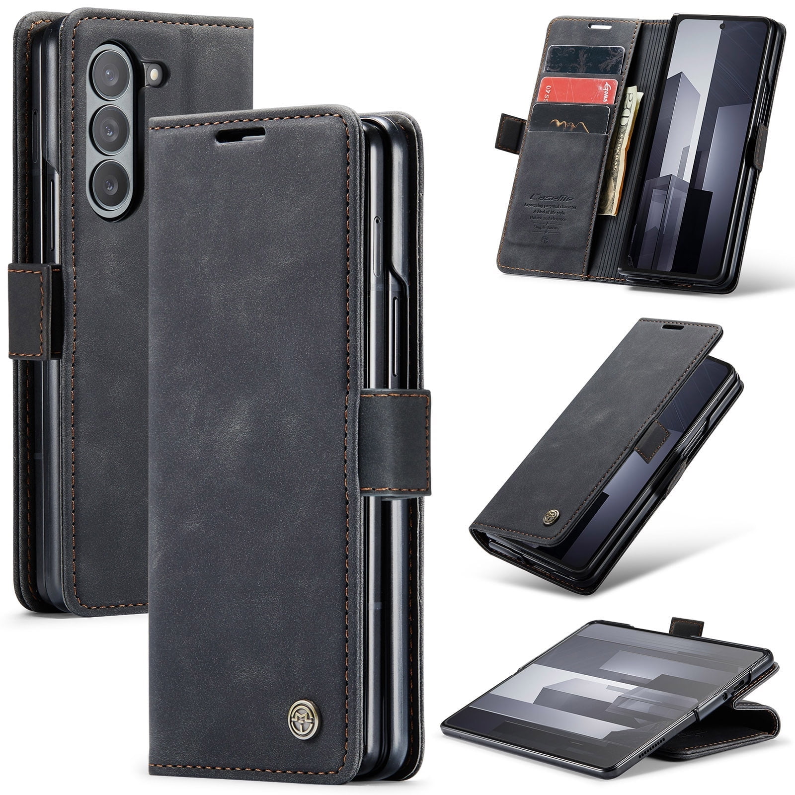 c Case for Samsung Galaxy Z Fold 6, Classic Design Leather Wallet ...