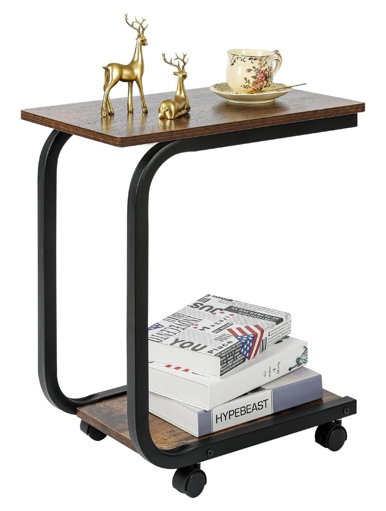 c Table End Table Overbed Table with Wheels 2 Tiers More Storage Slide ...