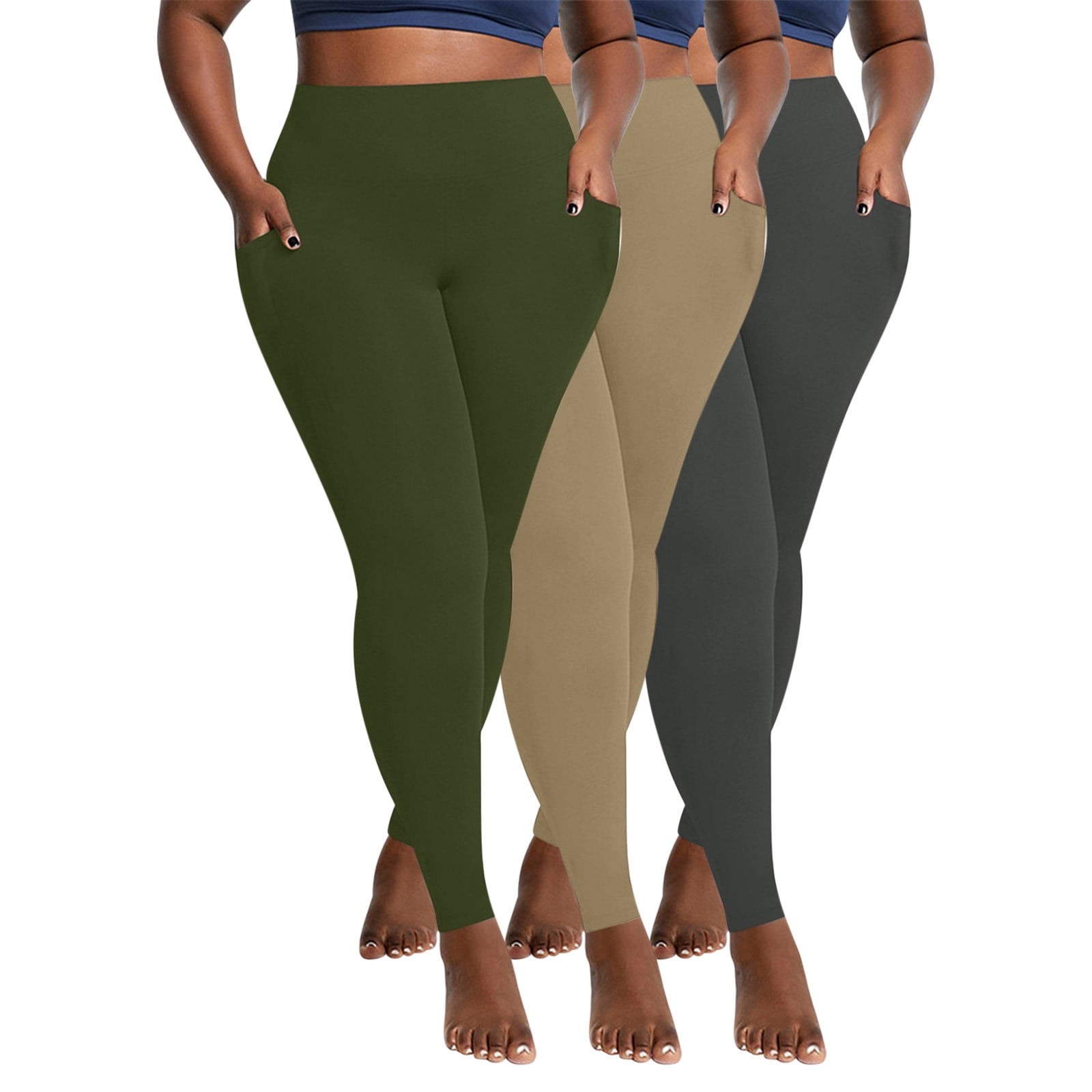 cFmduc 3 Pack Plus Size Leggings for Women Stretchy Tummy Control ...