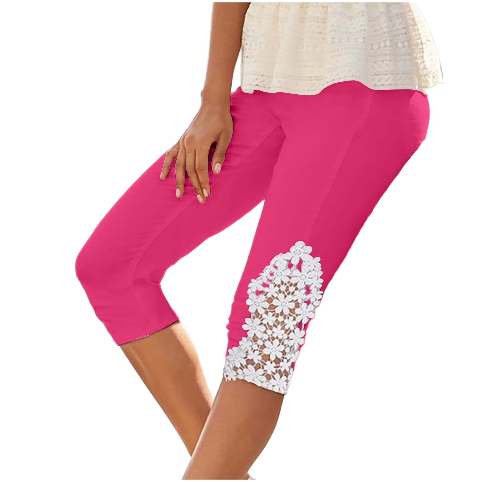 cFmduc Capri Leggings for Women Lace Splice Capris Summer White Pants ...