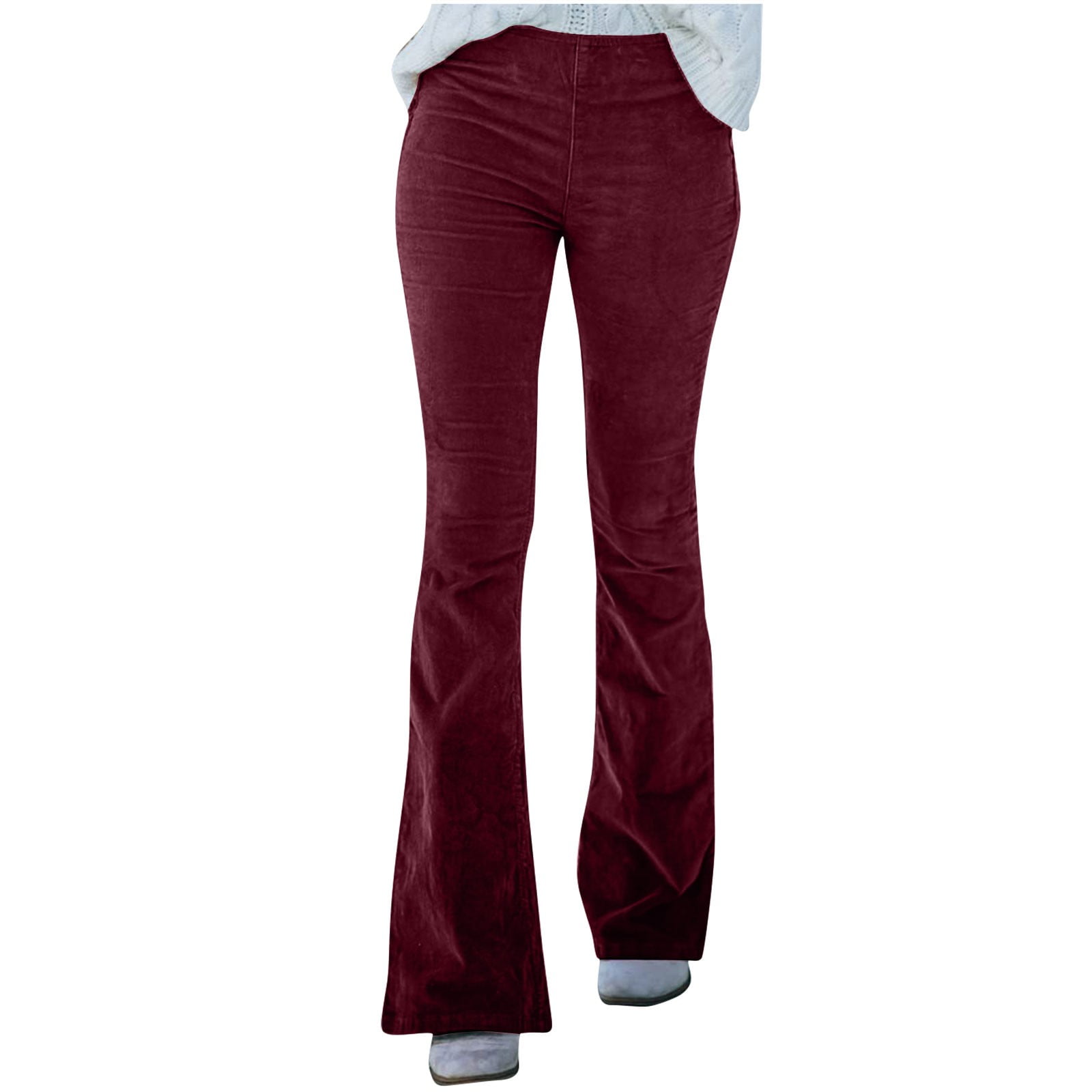 cFmduc Corduroy Pants Women Elastic High Waisted Flare Work Pants Bell ...