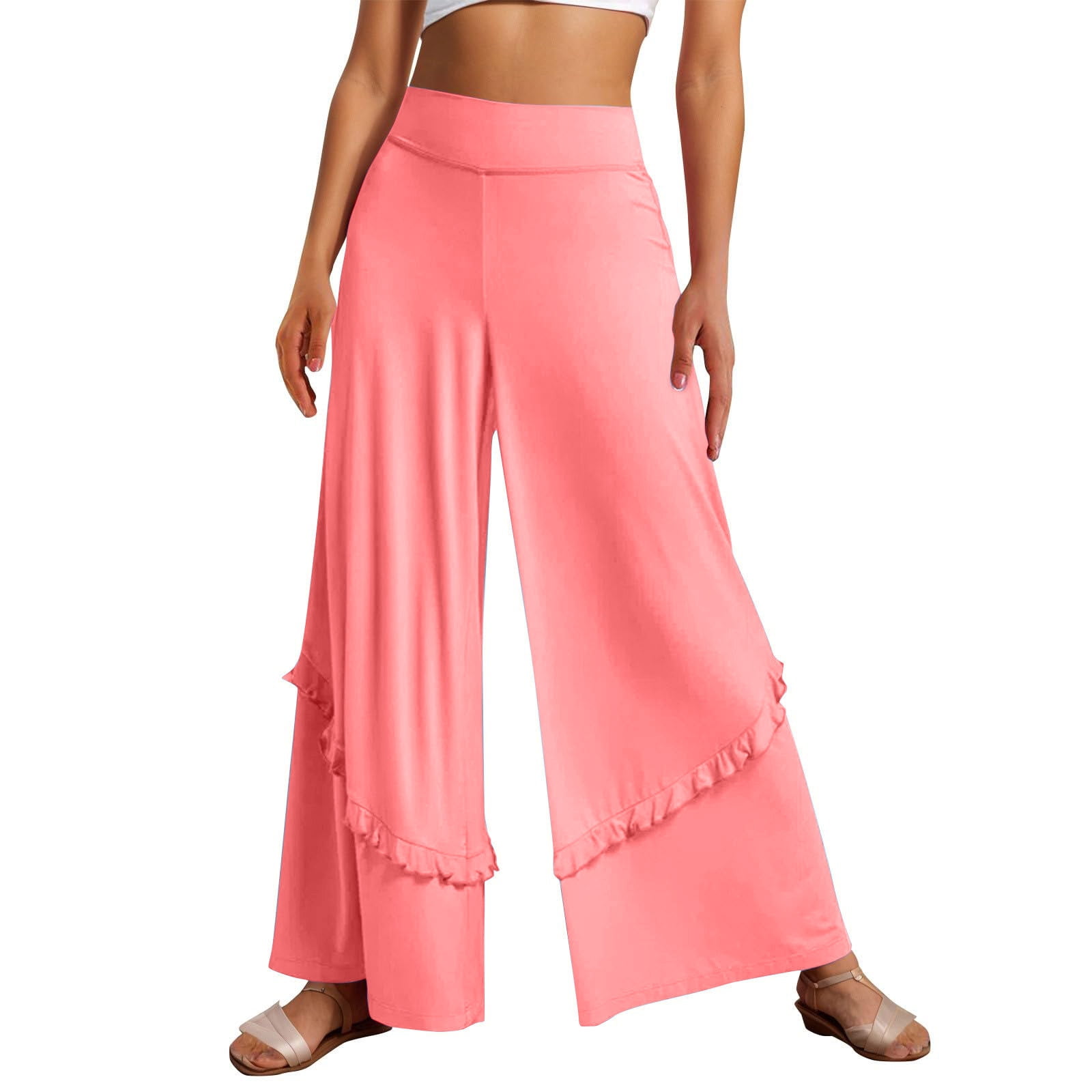 cFmduc Wide Leg Palazzo Pants for Women Elastic High Waist Solid Color ...