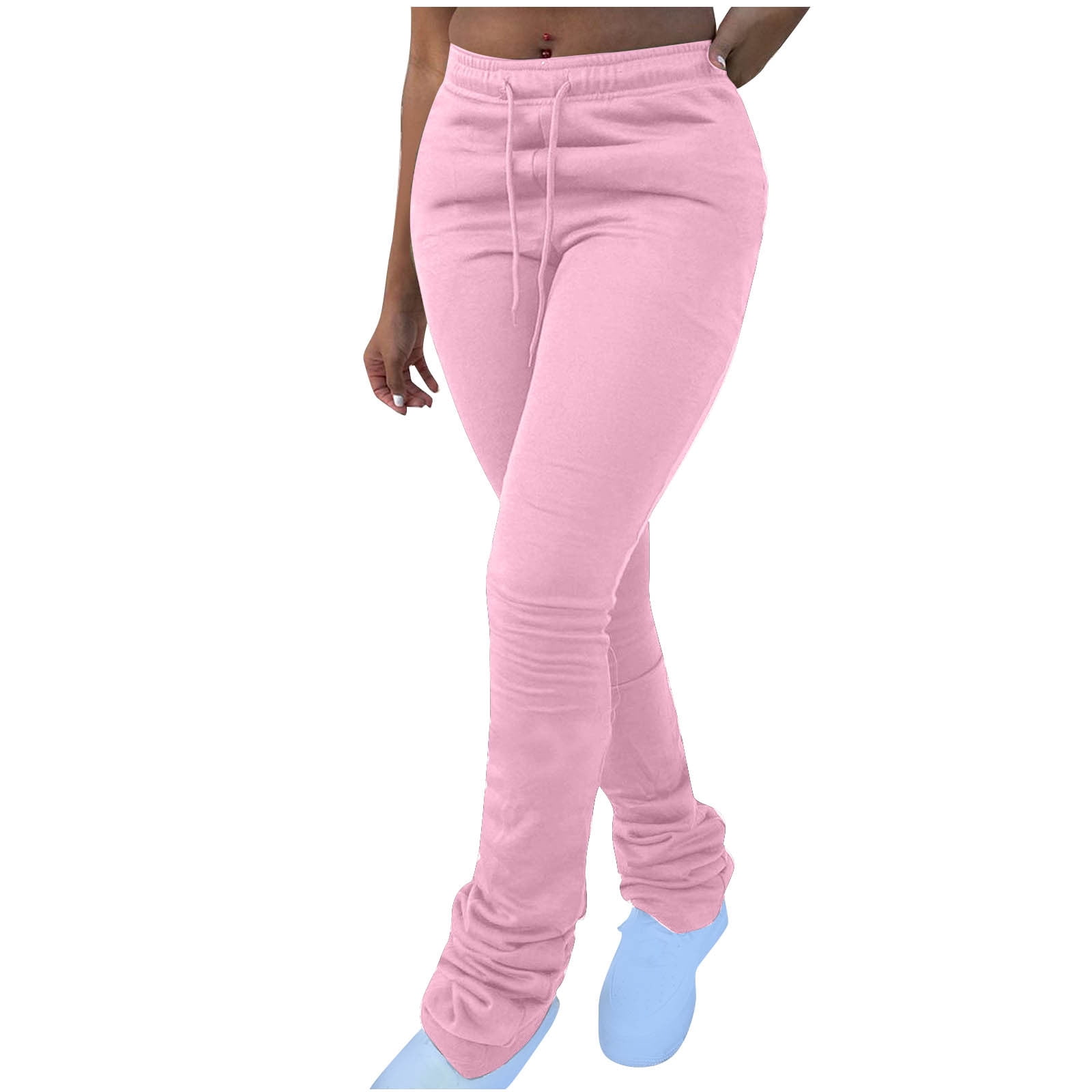 cFmduc Women's Casual Stacked Sweatpants High Waisted Drawstring ...