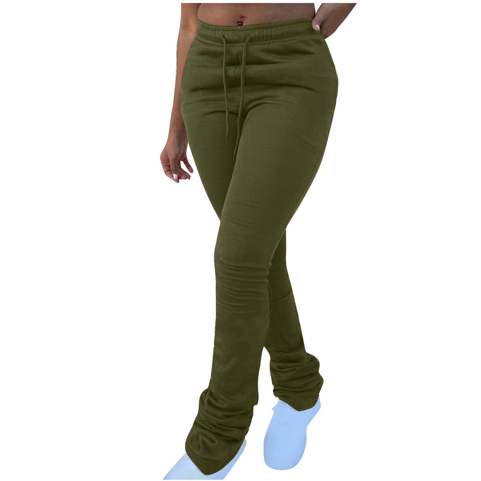 cFmduc Women's Casual Stacked Sweatpants High Waisted Drawstring ...