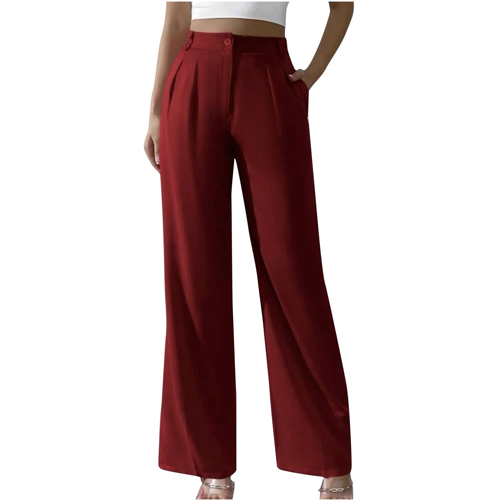 cFmduc Women's Wide Leg Suit Pants Loose Fit High Elastic Waisted ...