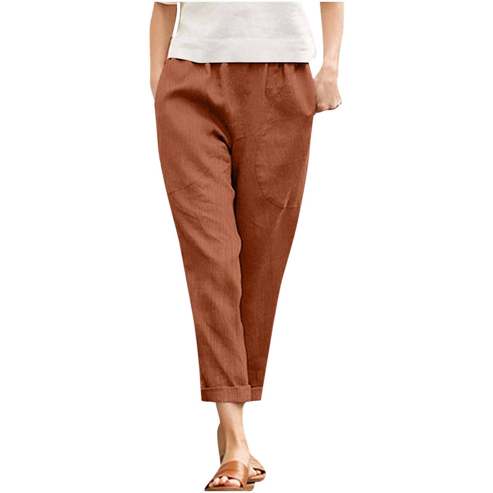 cFmduc Womens Casual Cotton Tapered Capri Pants Loose Elastic Waist ...
