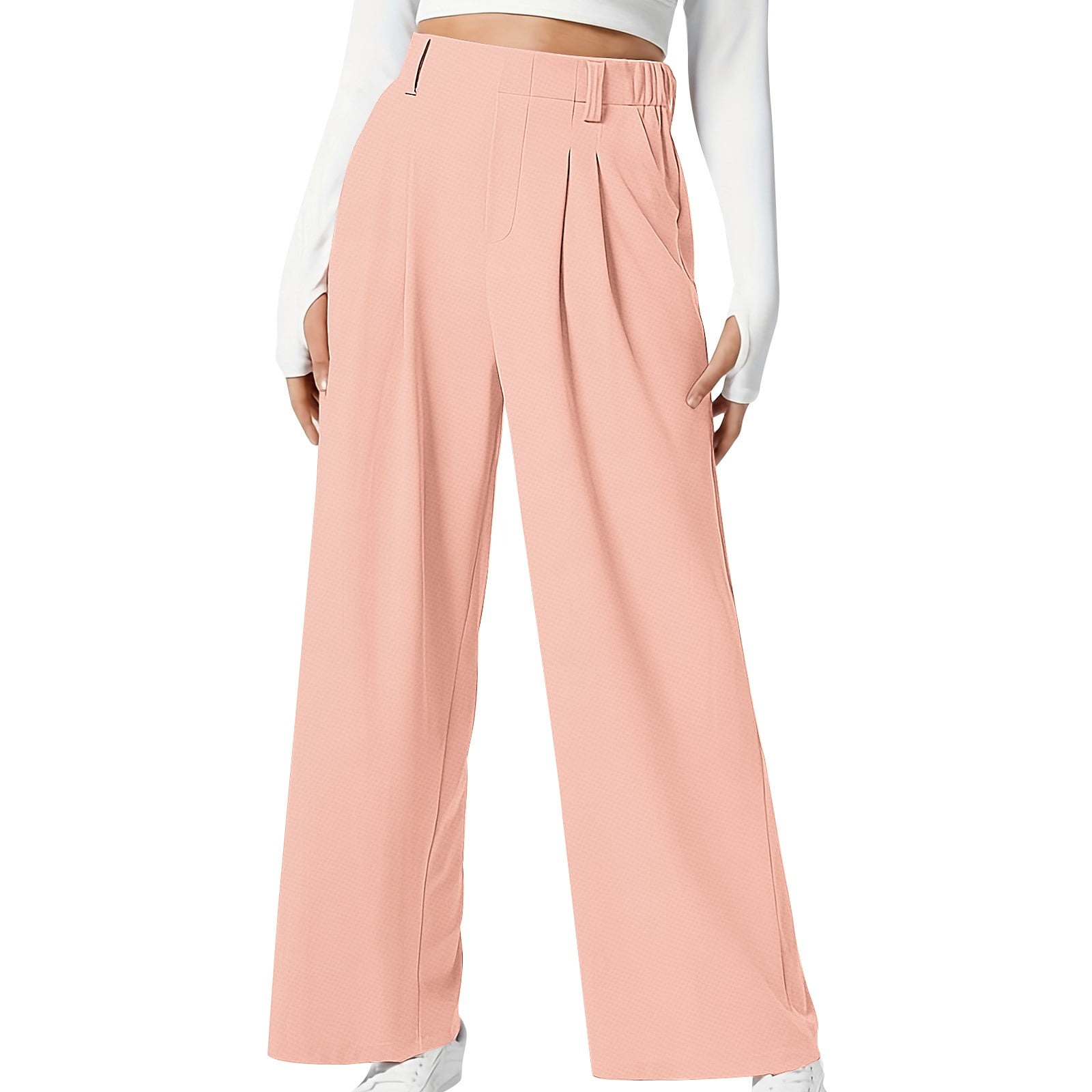 cFmduc Womens Wide Leg Dress Pants Elastic High Waist Pleated Suit ...