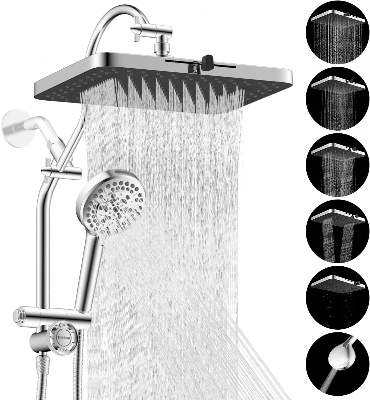 cUPC 13'' Shower Combo, High 5 Rainfall Showerhead, 10 Mode Handheld ...