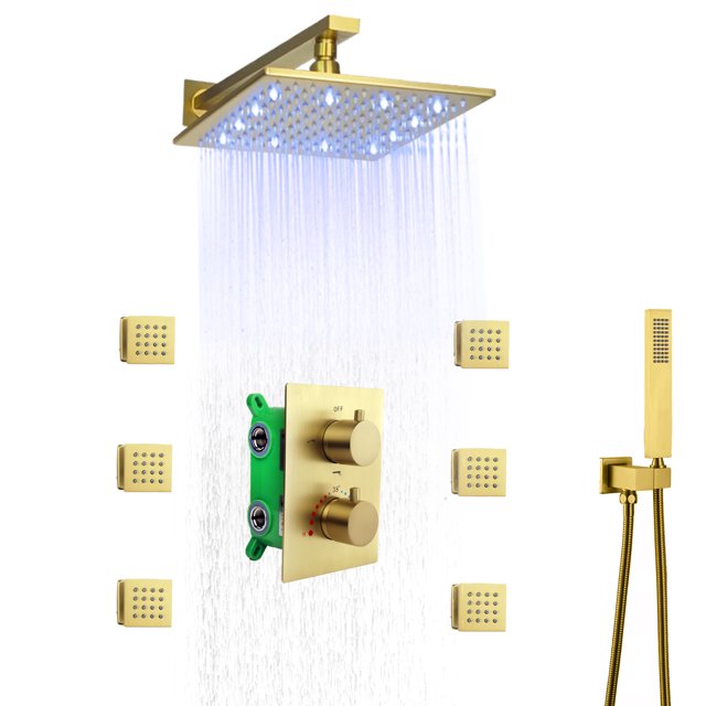 cUPC Certificatin Brushed Gold Rain Shower System Set 10 Inch Bathroom ...
