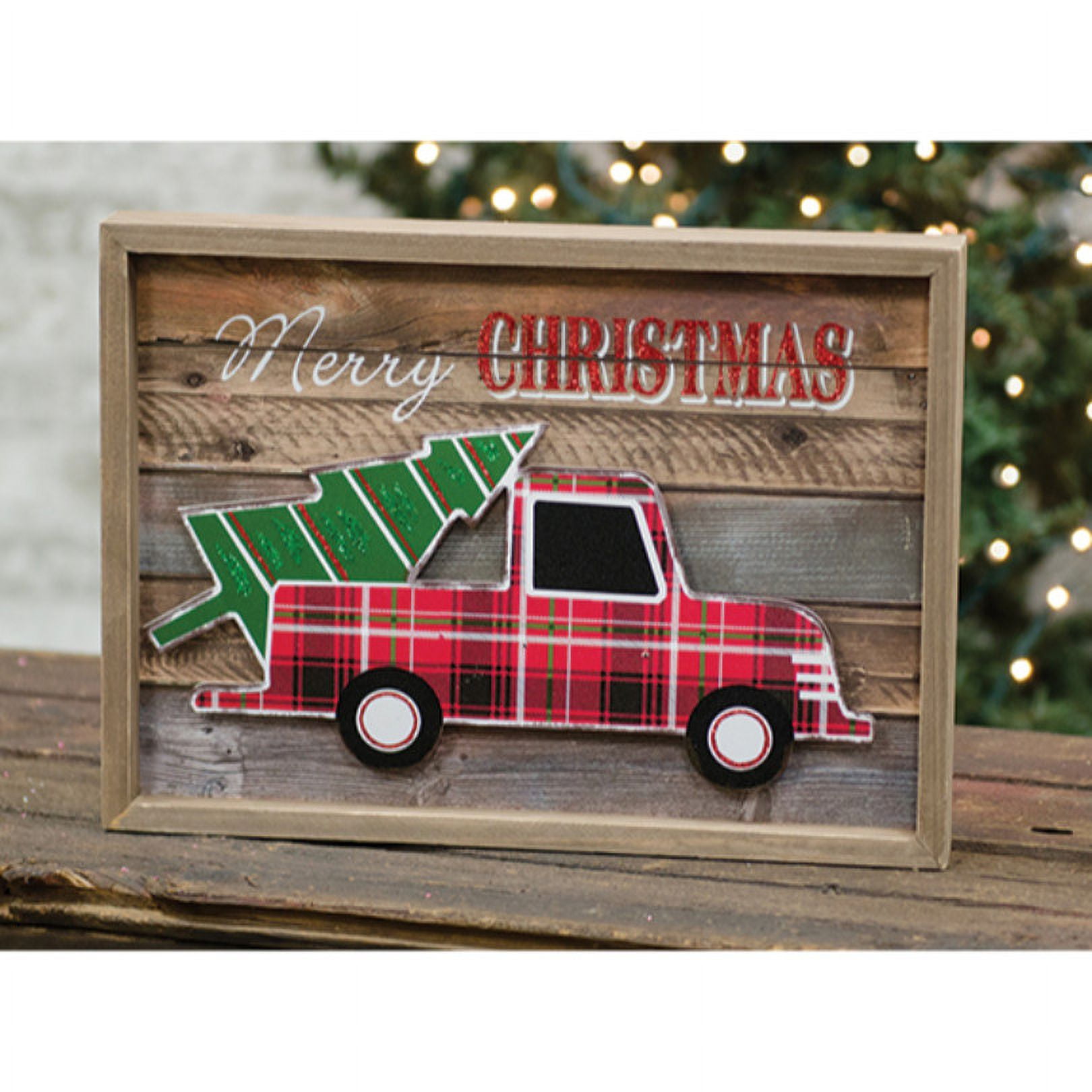 cWI gifts christmas Truck Framed Slat Wood Look Sign, Multicolored ...