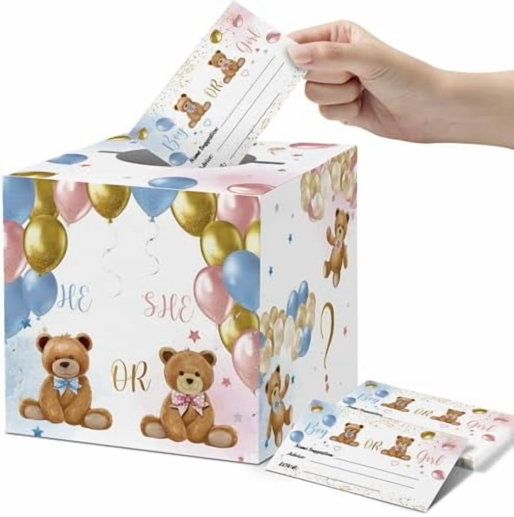 ca145 Baby Gender Reveal Voting Box, Bear Ballon Rose Theme Boy or Girl ...