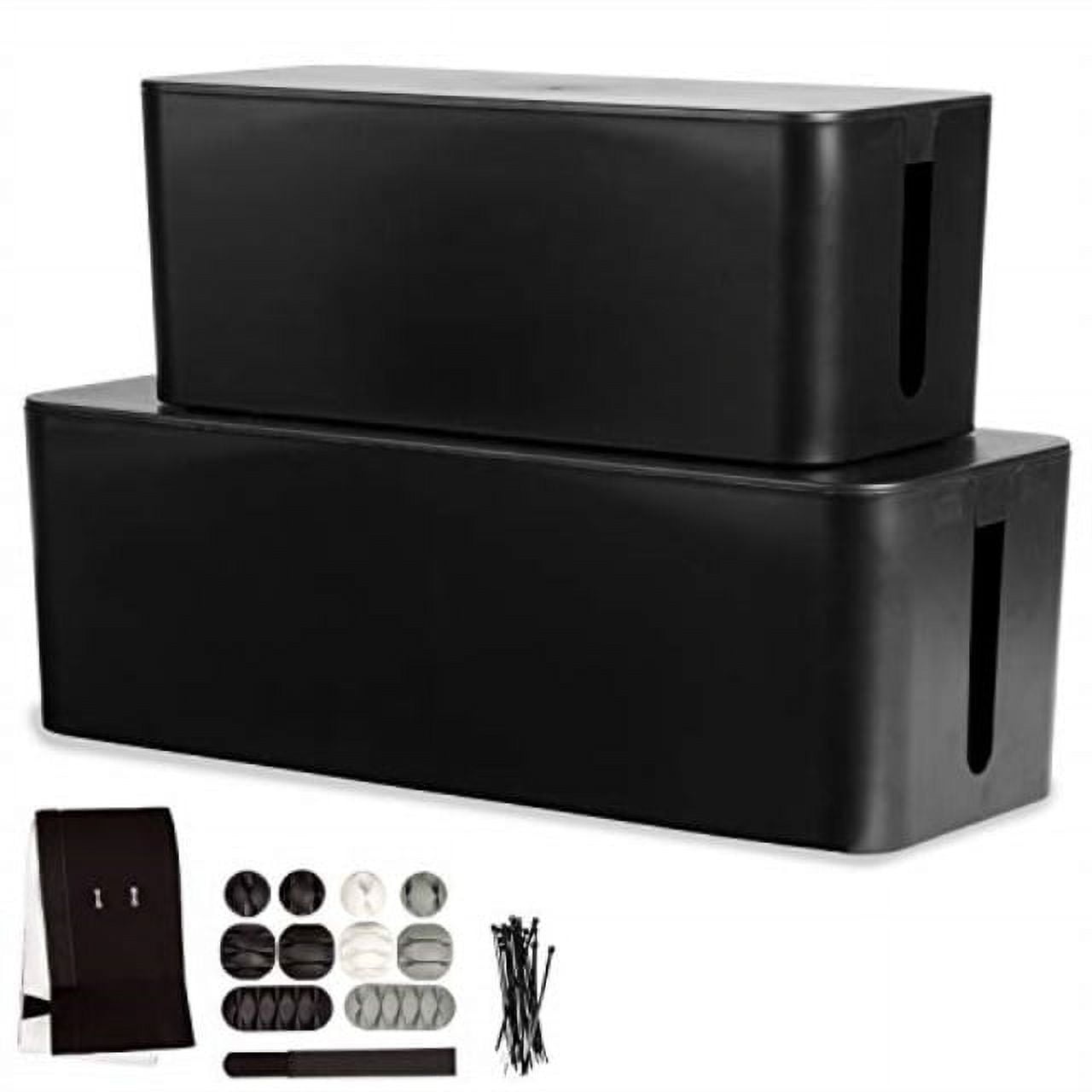cable management box, 2 pack - black cord organizer and hider for wires ...