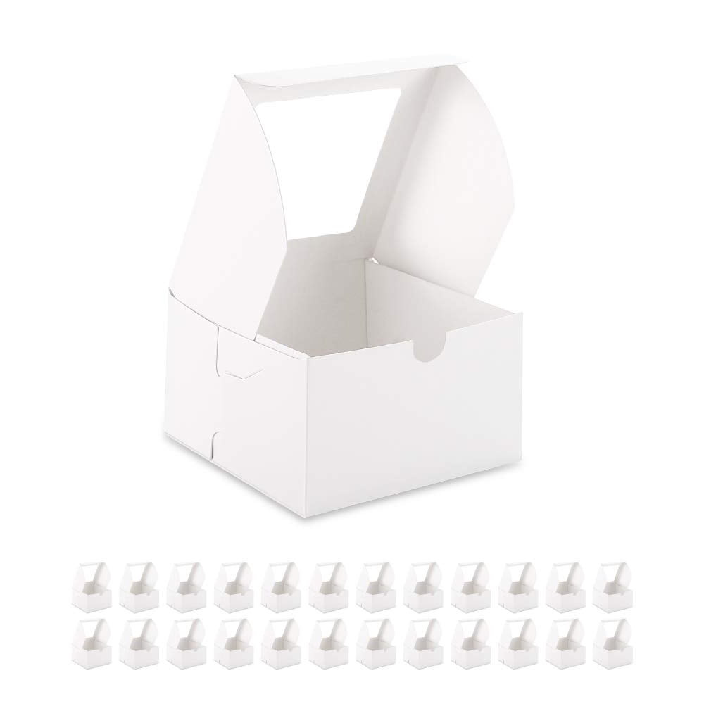 JINMING 25 White Bakery Boxes with Window 5x5x3.5 inches, Dessert Boxes ...