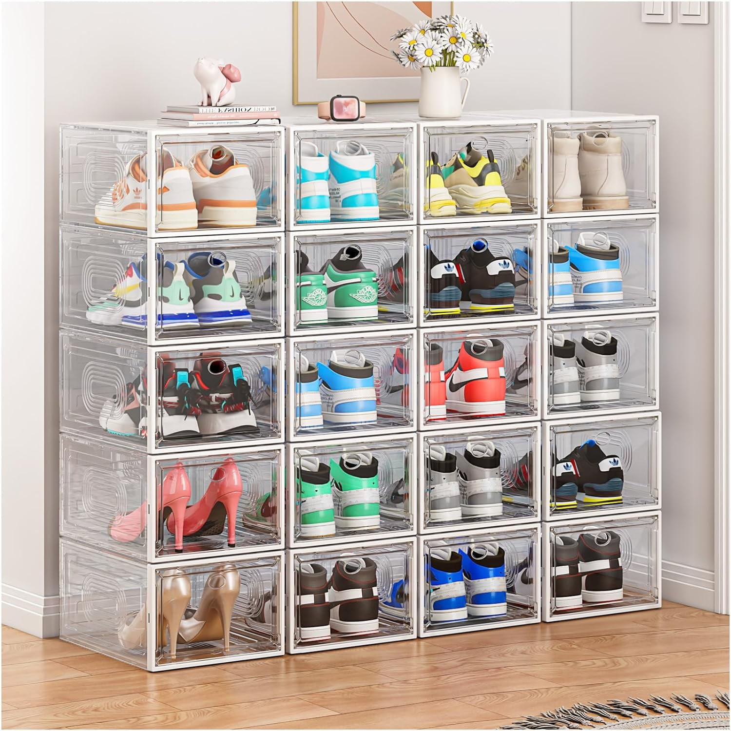 PrettyCare 12 Pack Shoe Boxes,Clear Plastic Stackable Shoe Organizers ...
