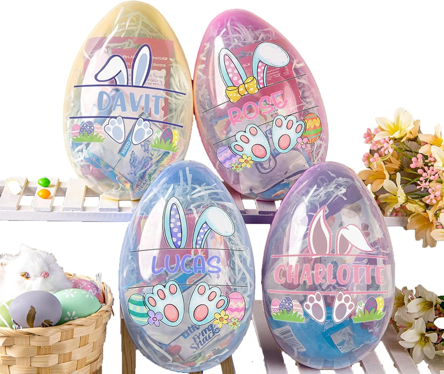 callie Personalized Rabbit Easter Eggs, Custom Cute Ears Initial on Large Plastic Easter Eggs ...