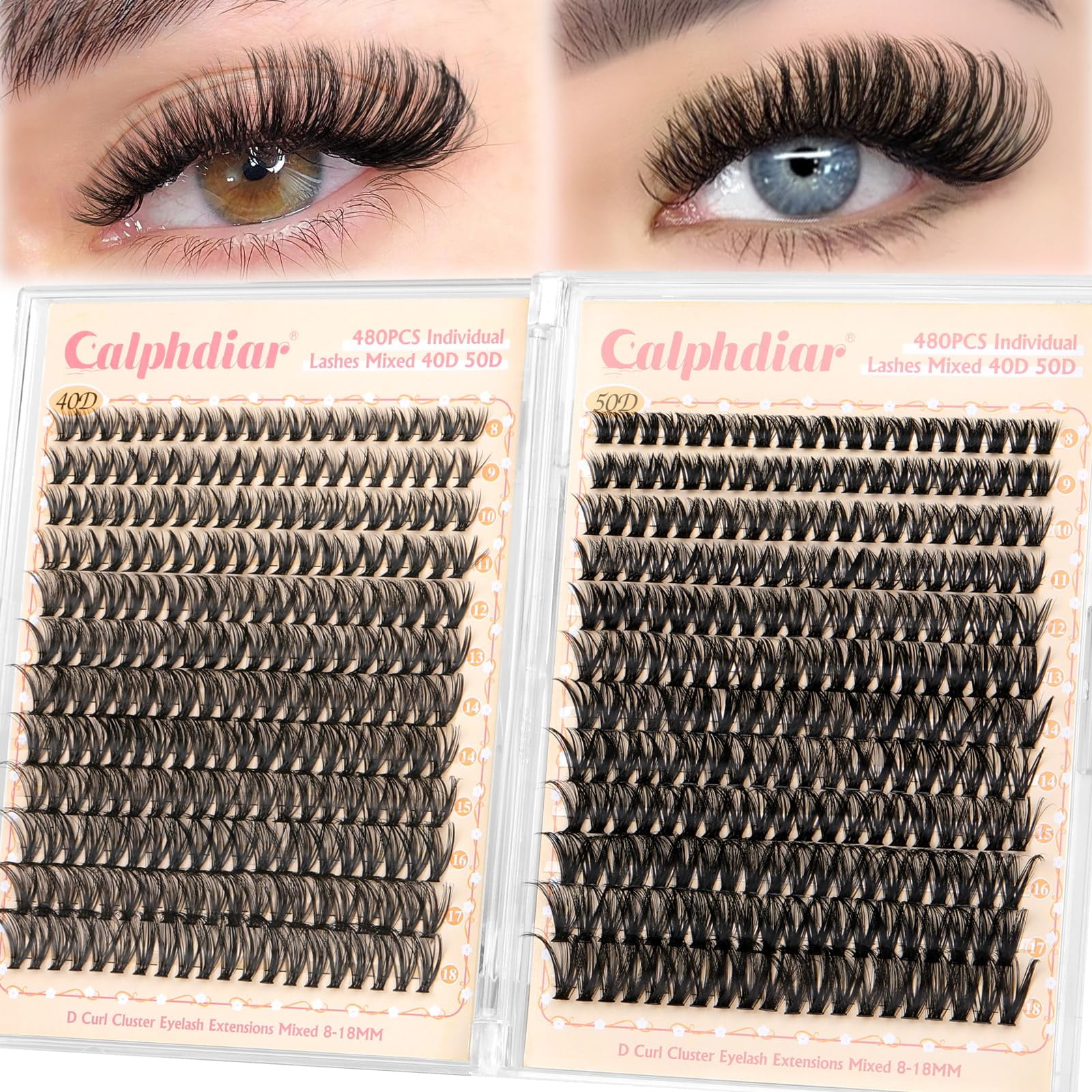 calphdiar Lash Clusters Wispy OLF24 Eyelash Clusters 480PCS 40D+50D ...