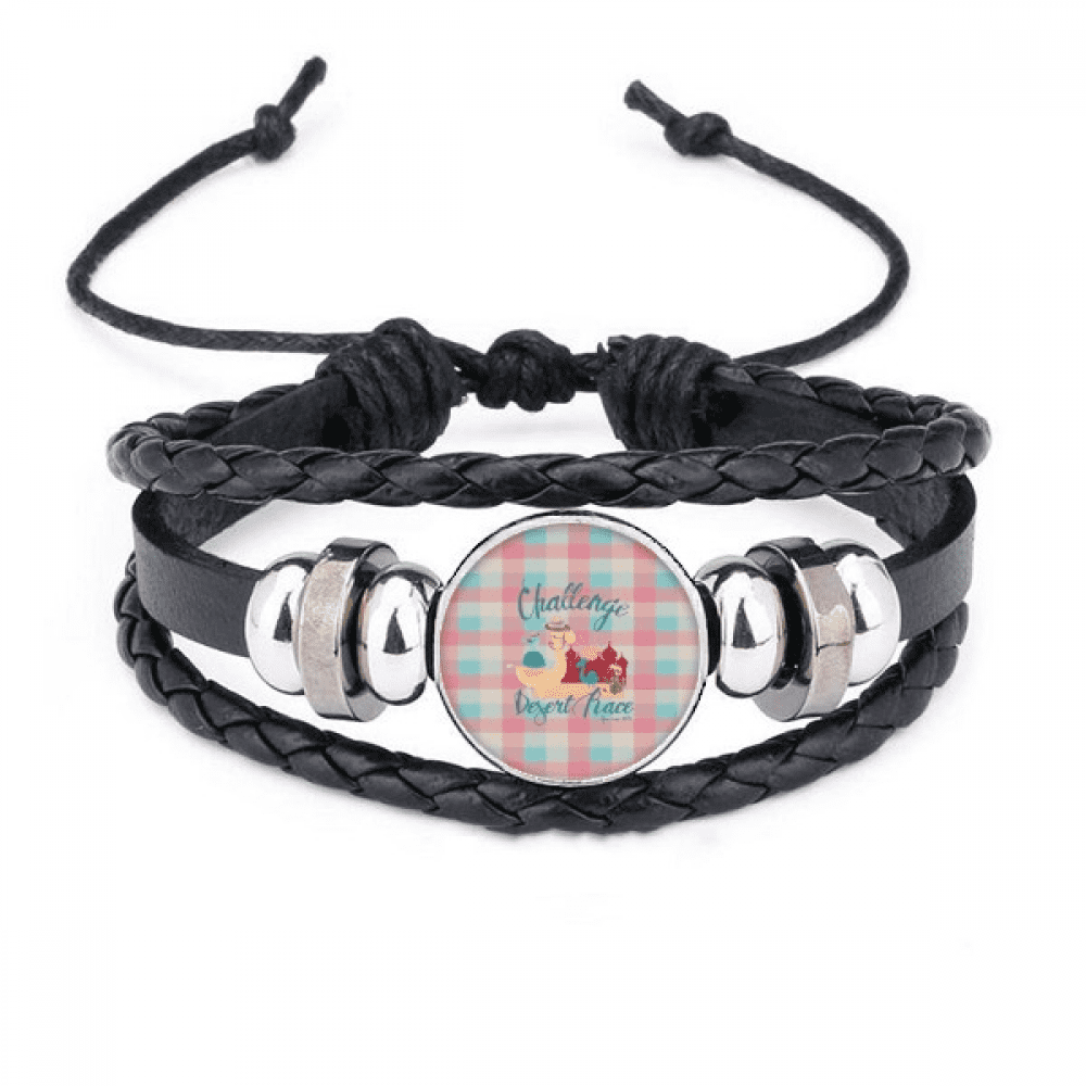 camel bird castle red blue square bracelet braided leather woven ...