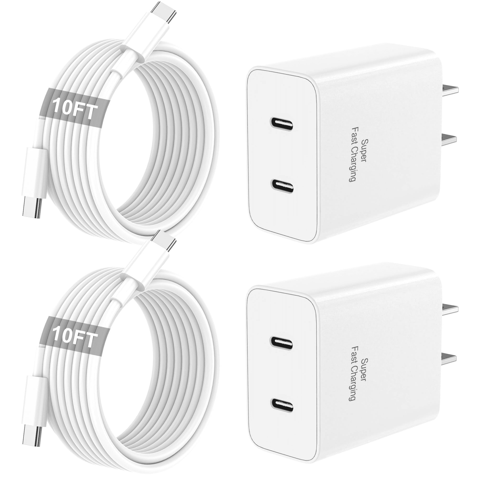 can 45W Dual USB-C Fast Charger Block with 10FT Type C Cable for iPhone ...