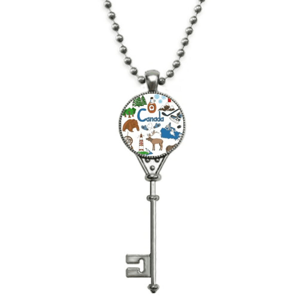 canada landscap animals national flag pendant vintage necklsilver key ...