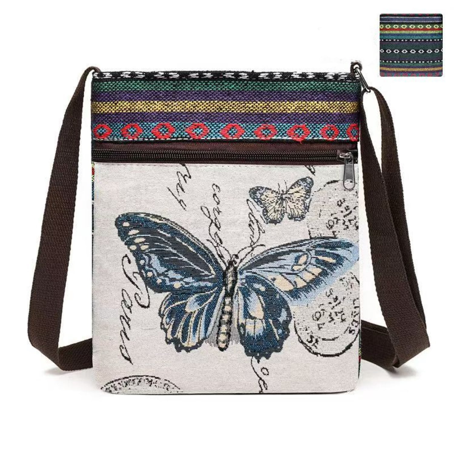 canvas shoulder bag for Women, Vintage Butterfly Pattern Small Shoulder ...