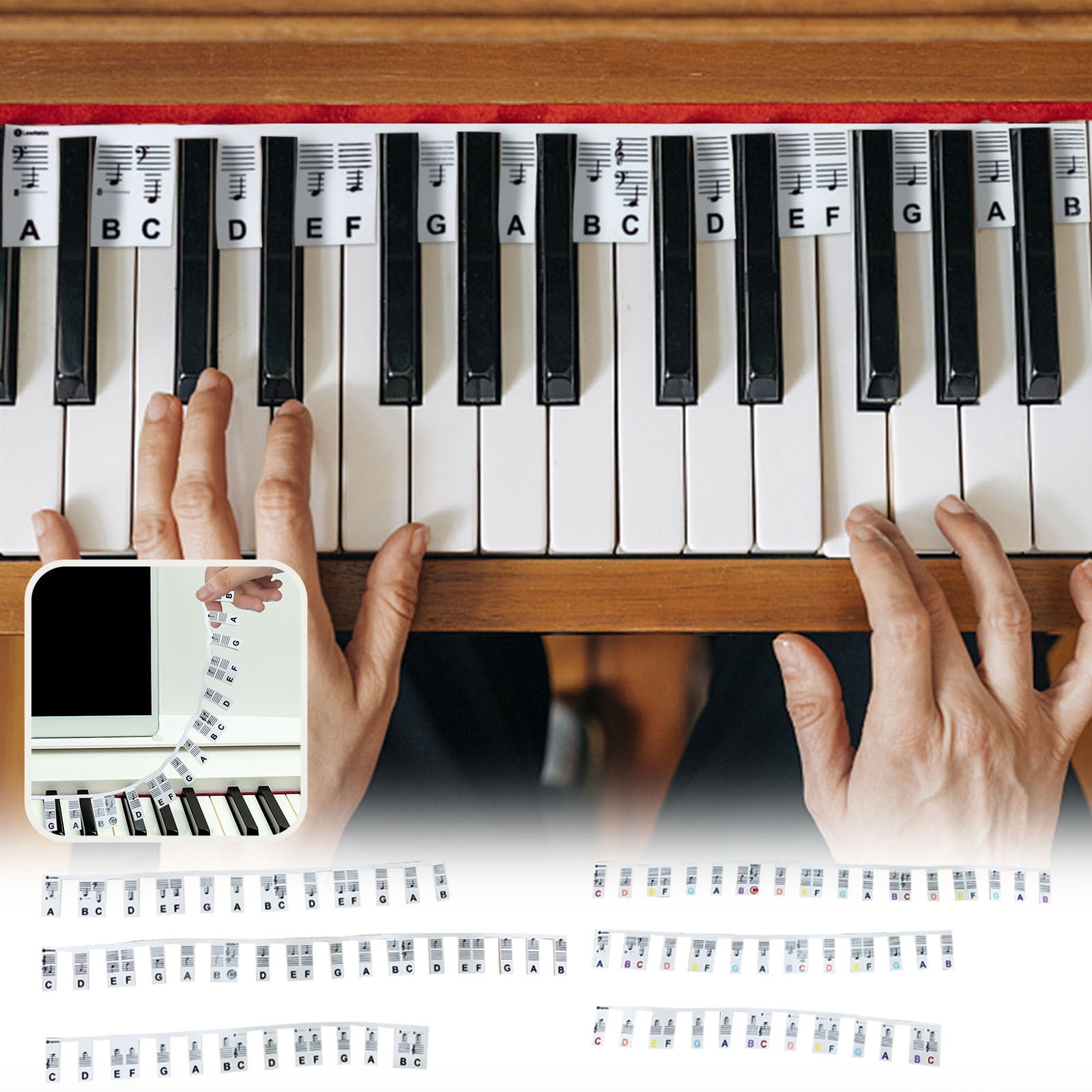 capino Piano Keyboard Stickers for 88 Key, Reusable Piano Keyboard Note ...