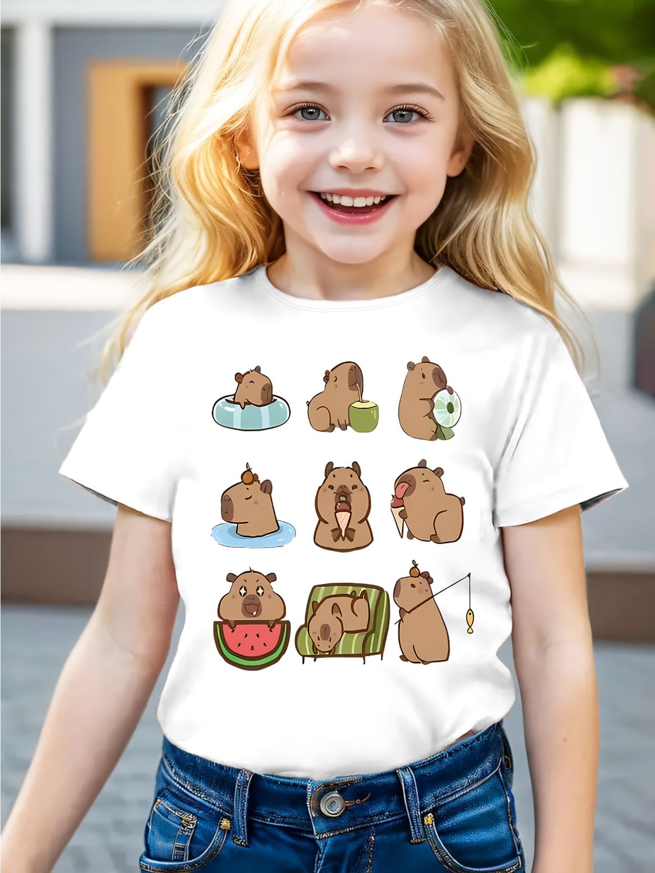 capybara, Cute Cartoon Girl'S T-shirt - Walmart.com