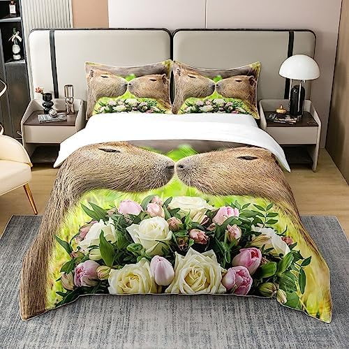 capybara duvet cover set 100% cotton queen size kids capybara animals lovers comforter cover set ...