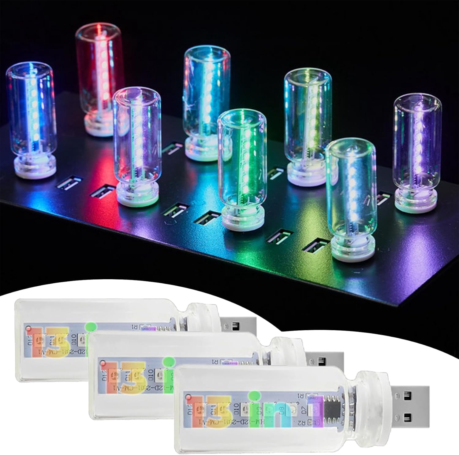 car USB Nigt Ligt Bulb, 13 Color Canging Modes Portable Plug-in Retro ...