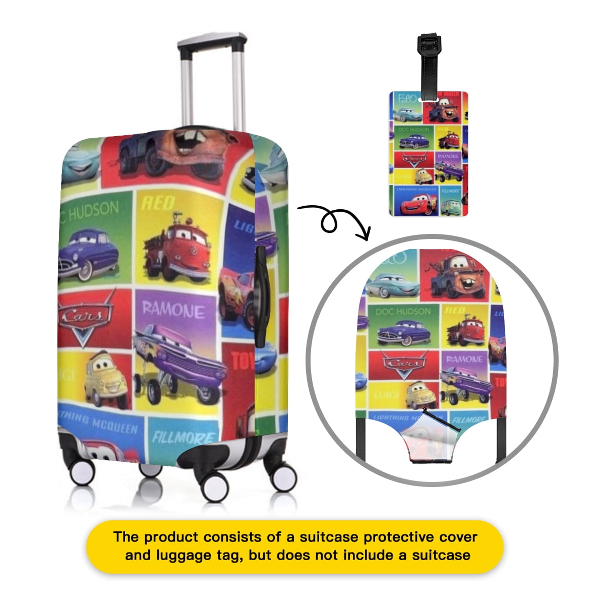 cars Hard Shell Suitcase Cover with Luggage Tag, 21inch/25inch/28inch ...
