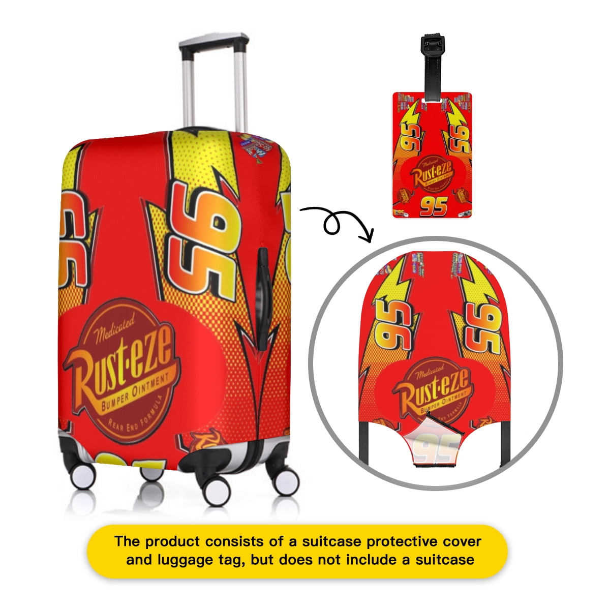 cars Hard Shell Suitcase Cover with Luggage Tag, 21inch/25inch/28inch/32inch ﻿(Excluding luggage ...