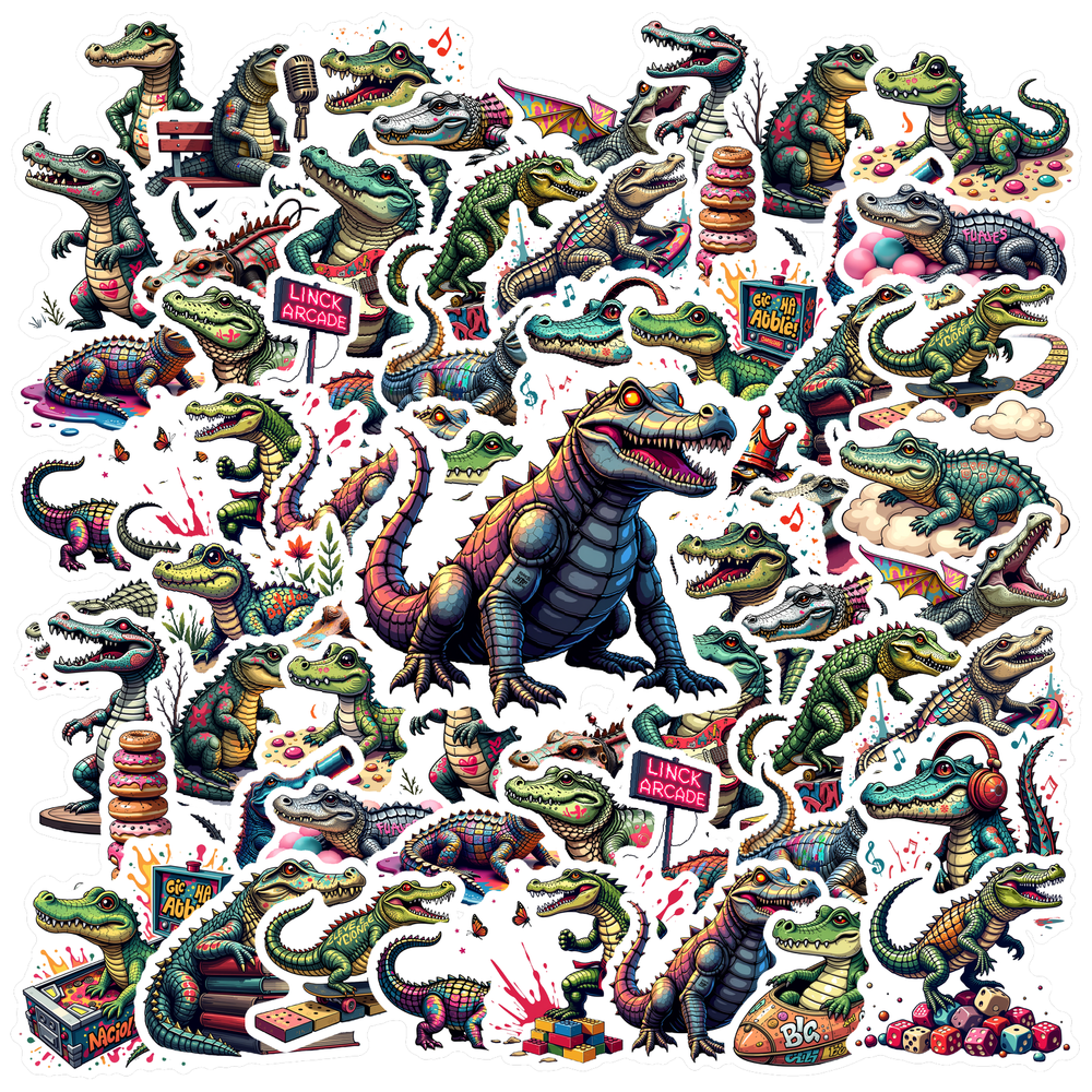 cartoon Alligator Theme Stickers, Waterproof Alligator Theme Sticker ...