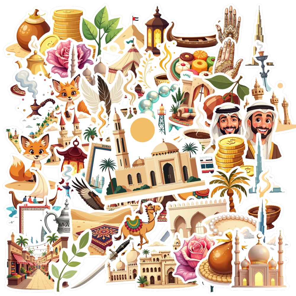 cartoon Arabian Culture Stickers, Waterproof Arabian Culture Sticker ...
