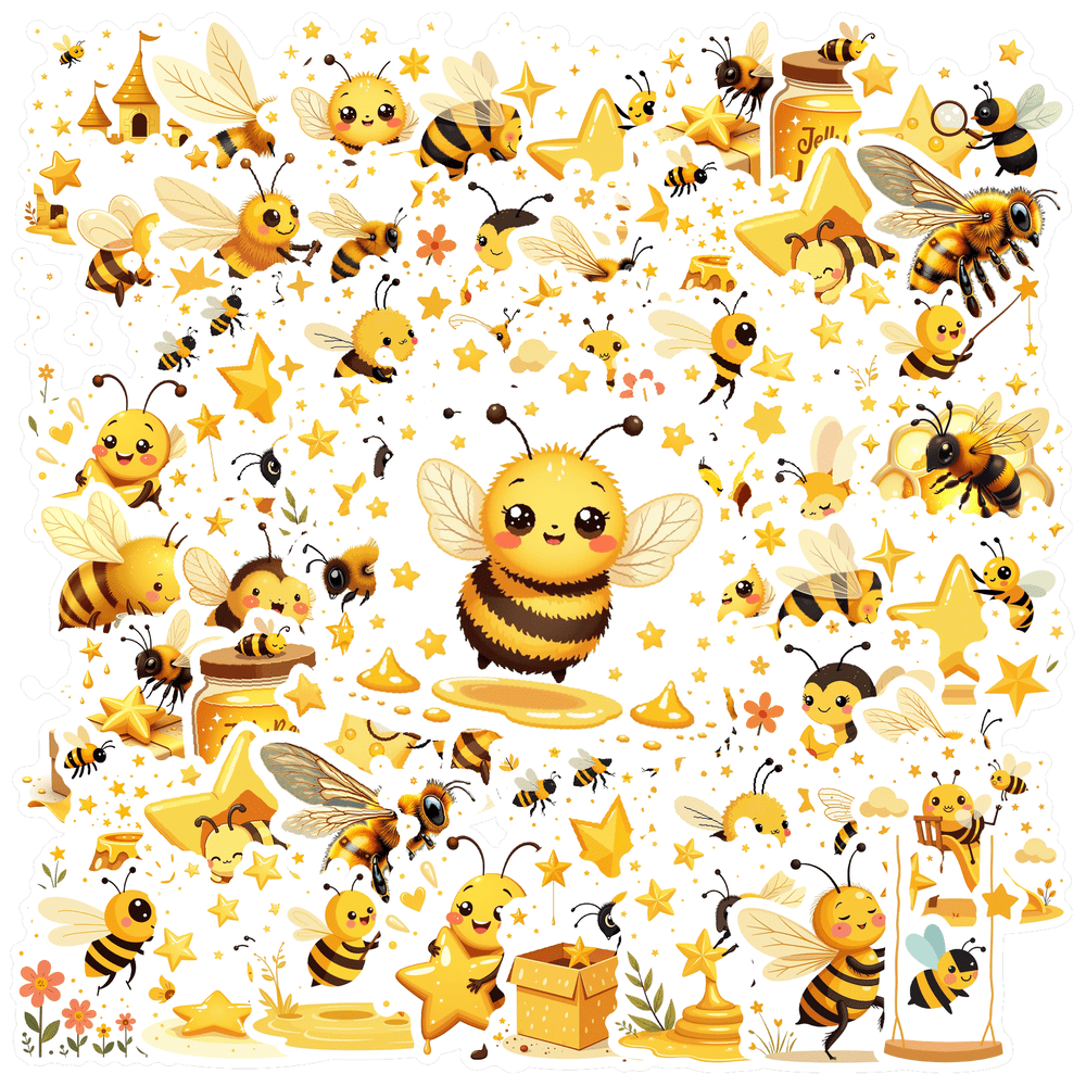 cartoon Bee Theme Stickers, Waterproof Bee Theme Sticker for Water ...