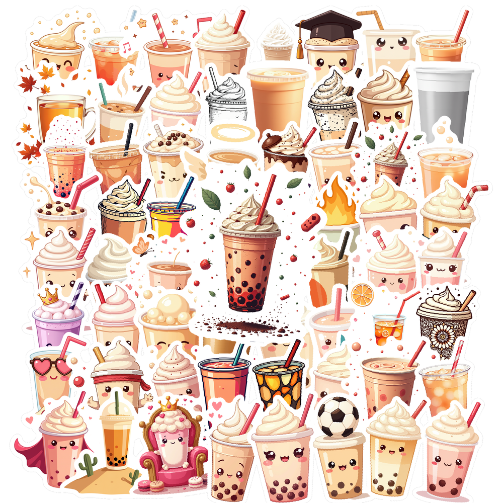 cartoon Bubble Tea Stickers, Waterproof Bubble Tea Sticker for Water ...