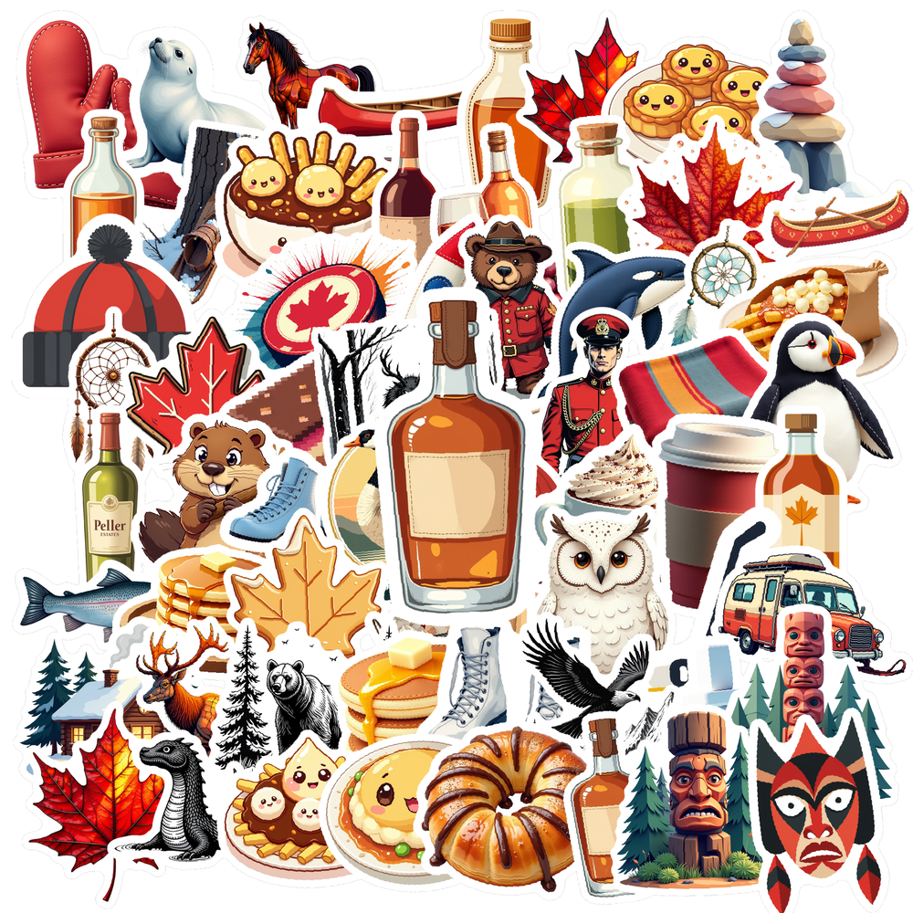 cartoon Canadian Elements Stickers, Waterproof Canadian Elements ...