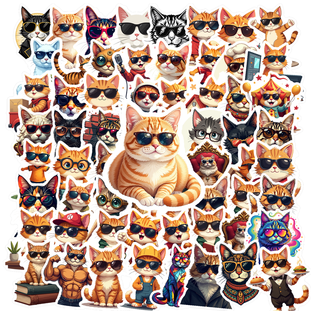cartoon Cat Stickers Stickers, Waterproof Cat Stickers Sticker for ...