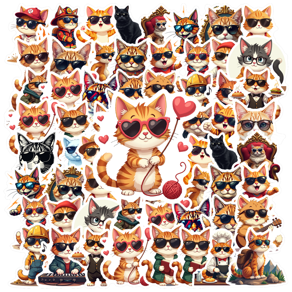 cartoon Cat Stickers Stickers, Waterproof Cat Stickers Sticker for ...