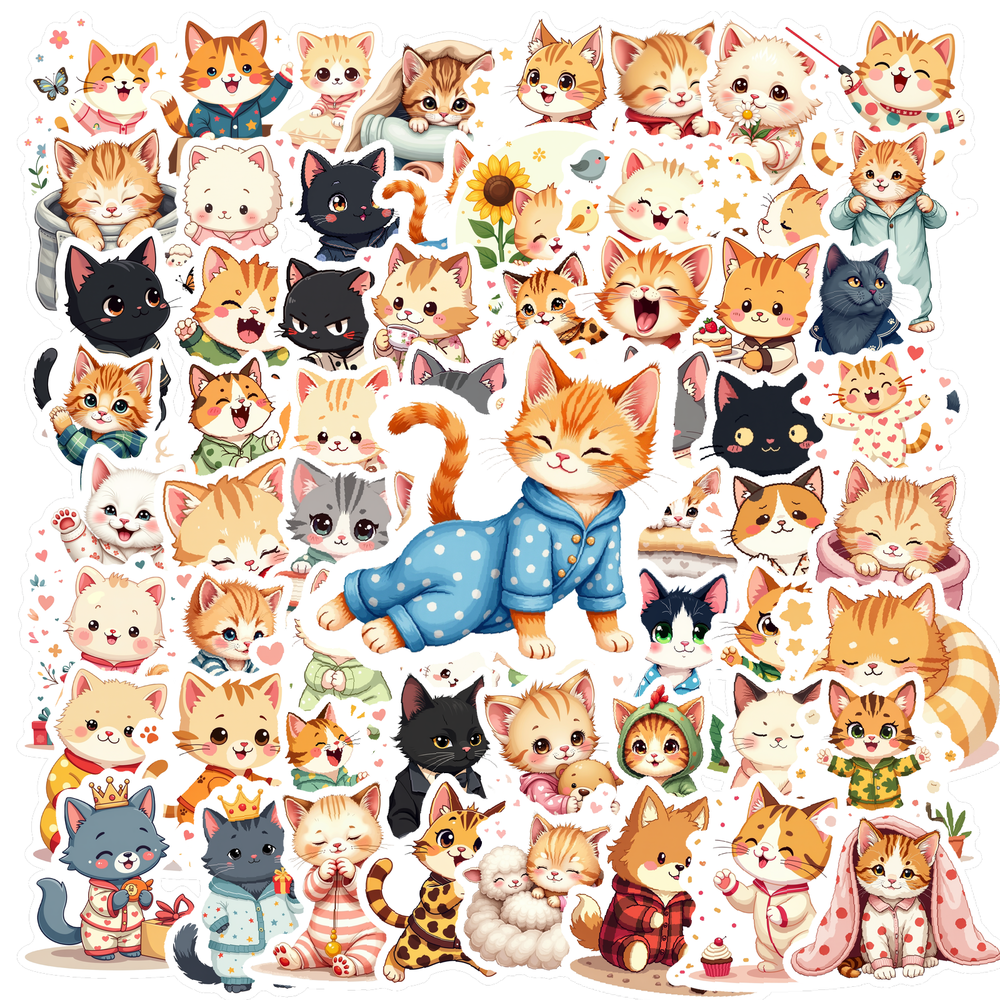 cartoon Cat Stickers, Waterproof Cat Sticker for Water Bottle Laptop ...