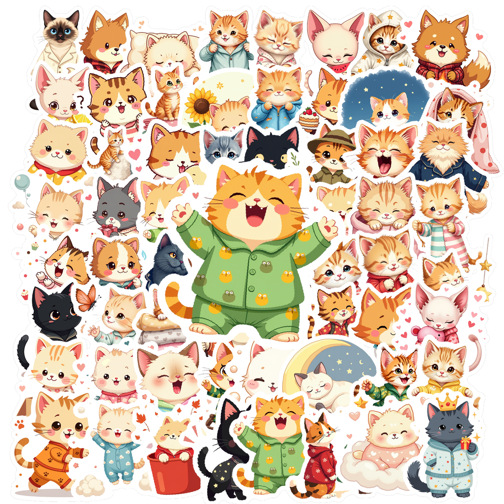 cartoon Cat Stickers, Waterproof Cat Sticker for Water Bottle Laptop ...