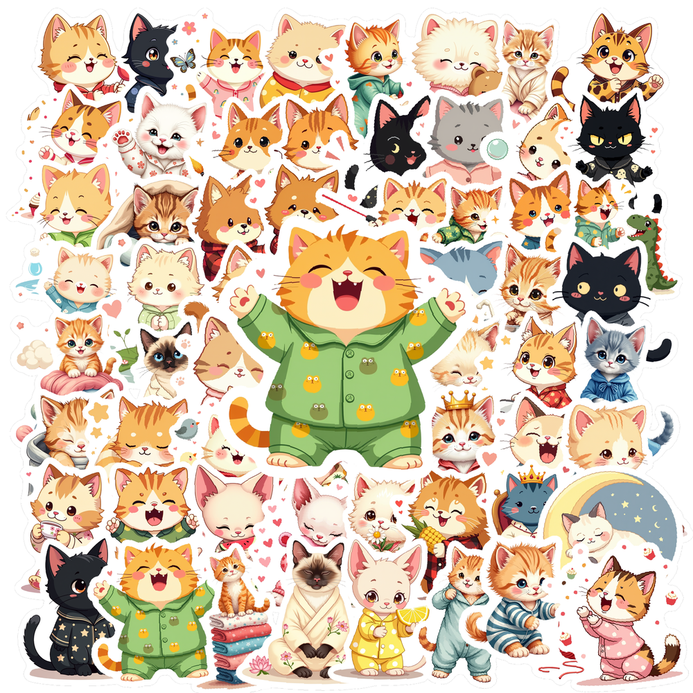 cartoon Cat Stickers, Waterproof Cat Sticker for Water Bottle Laptop ...