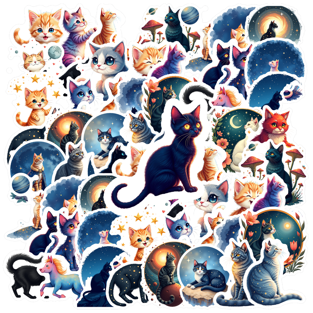 cartoon Cat Stickers, Waterproof Space Sticker for Water Bottle Laptop ...