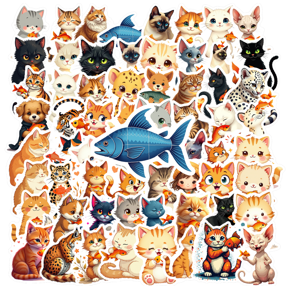 cartoon Cat Theme Stickers, Waterproof Cat Theme Sticker for Water ...