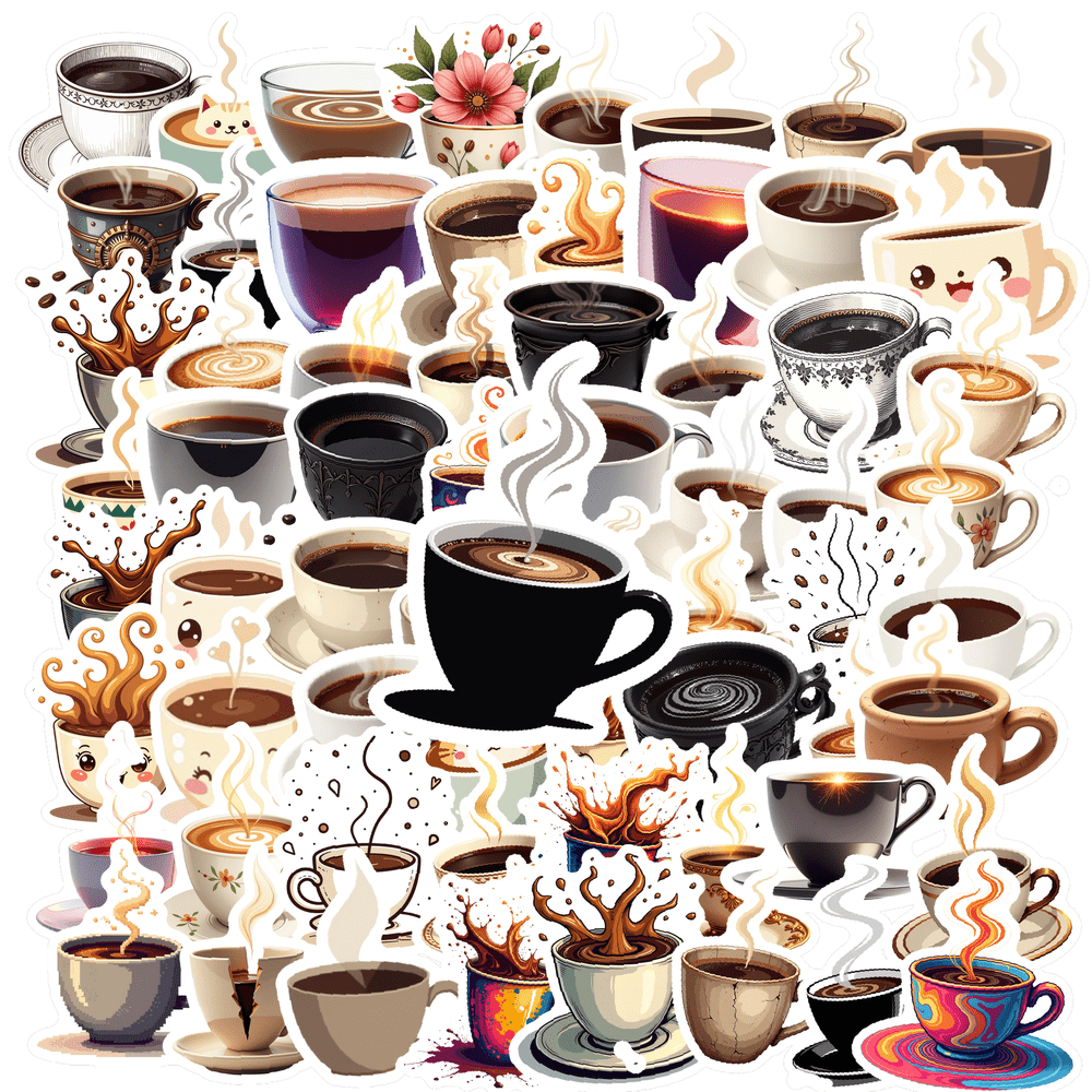cartoon Coffee Stickers, Waterproof Coffee Sticker for Water Bottle ...