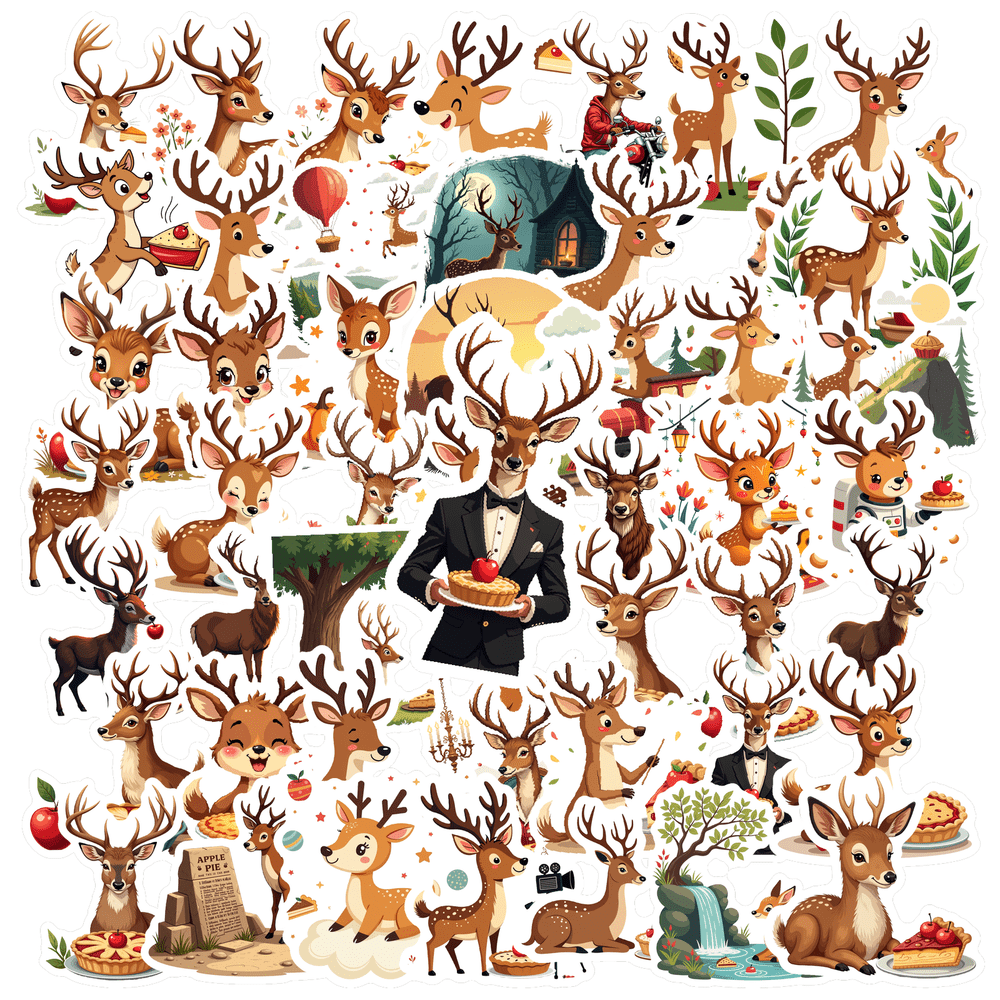 cartoon Deer Theme Stickers, Waterproof Deer Theme Sticker for Water ...